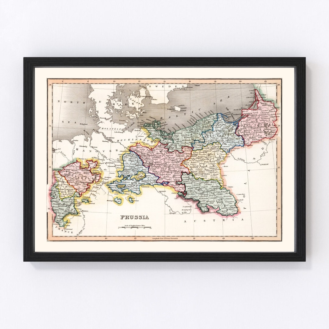 Prussia Map Art Vintage Print From 1832 Old Prussia Art Framed or ...