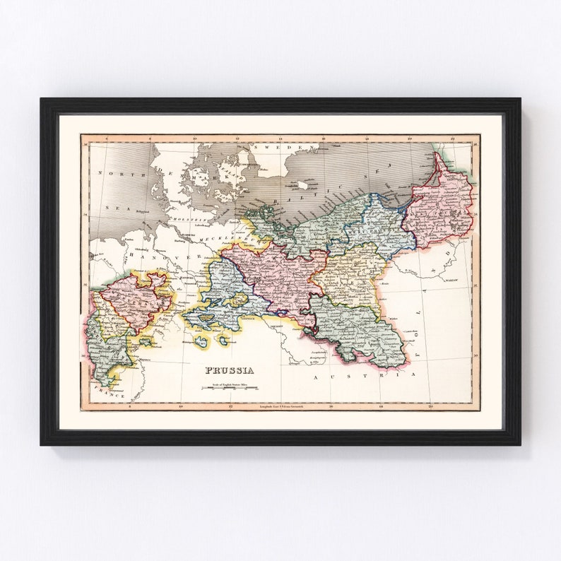 Prussia, Germany, Poland Map 1832, Vintage Prussia, Germany, Poland Map ...