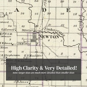 Jasper County IL Map 1876 Old Map of Newton Illinois Art Vintage Print ...