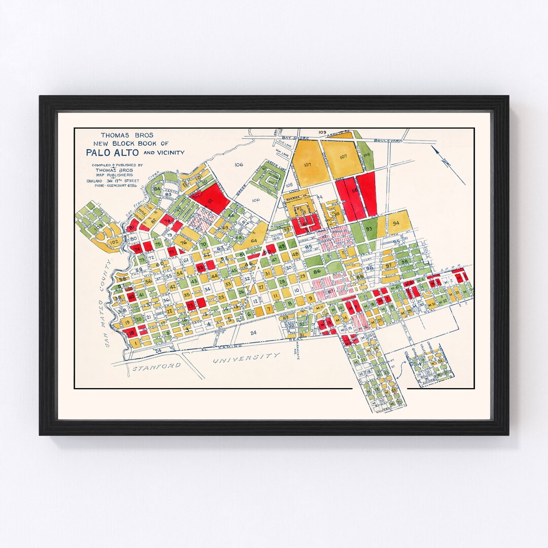 Palo Alto Map 1925 Old Map of Palo Alto California Art Vintage Print ...