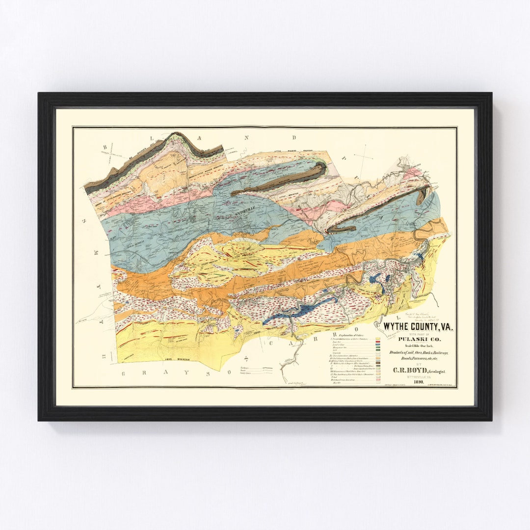 Wythe County VA Map 1890 Old Map of Wytheville Virginia Art Vintage ...