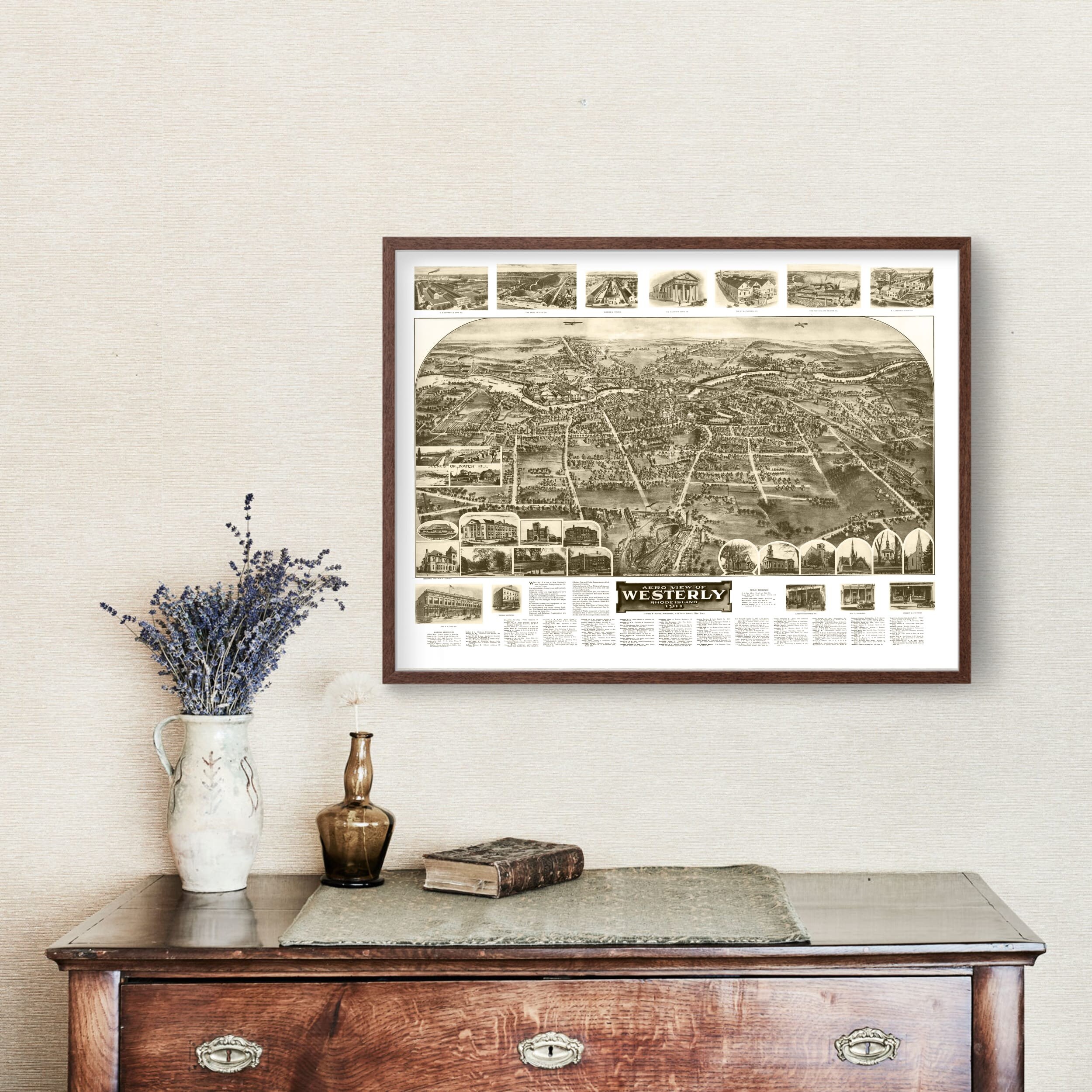 Westerly Map 1911 - Old Map of Westerly Rhode Island Art Vintage Print ...