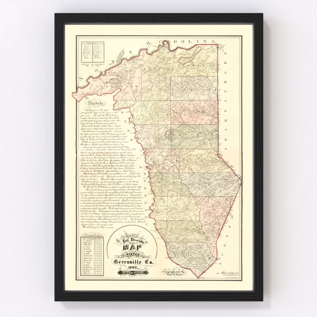 Greenville County South Carolina Map 1882 - Old Map of Greenville ...