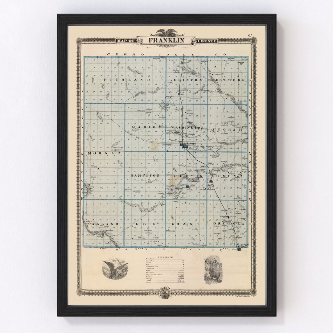 Franklin County Map 1875, Vintage Franklin County Map, Old Franklin ...
