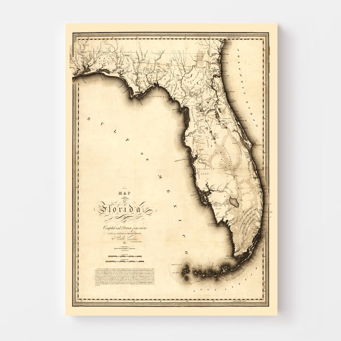 Florida Map 1823 Old Map of Florida Art Vintage Print Framed - Etsy