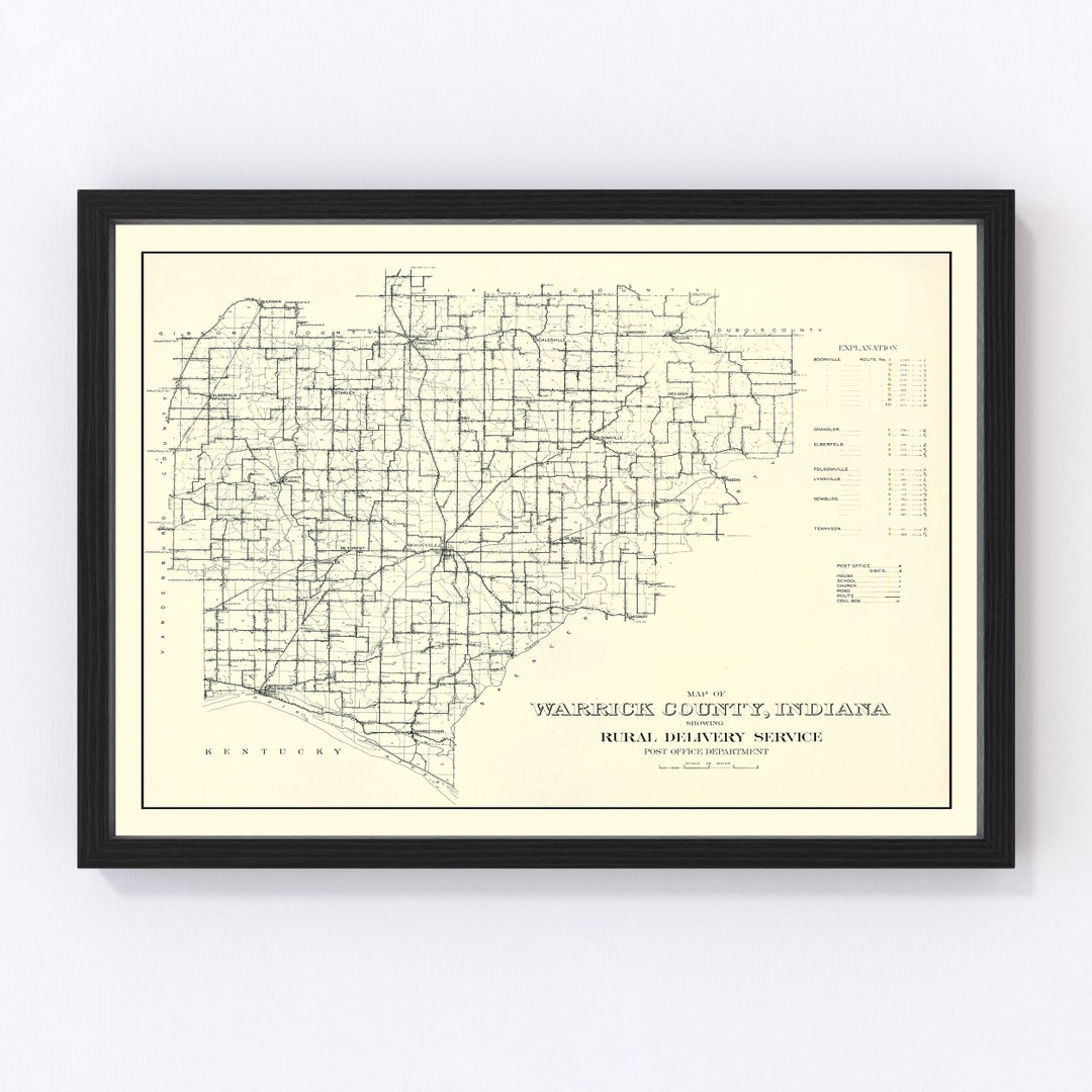 Warrick County Map 1910, Vintage Warrick County Map, Old Warrick County ...