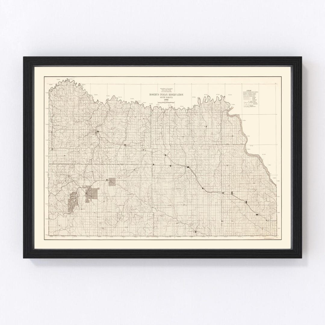 Rosebud Indian Reservation Map 1940, Vintage Rosebud Indian Reservation ...