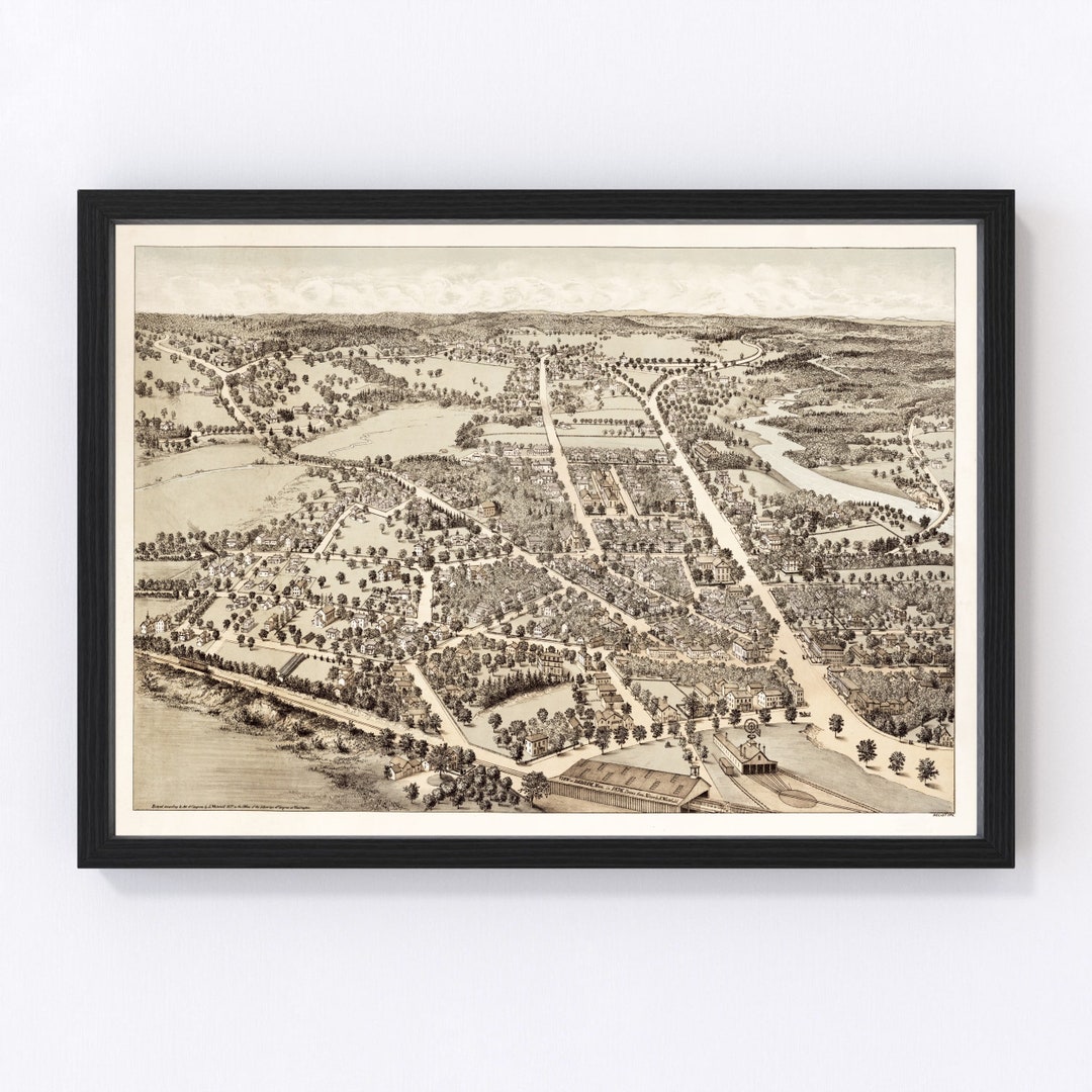Dedham Map 1876, Vintage Dedham Map, Old Dedham Massachusetts Art, Wall Art Gift for Dedham ...