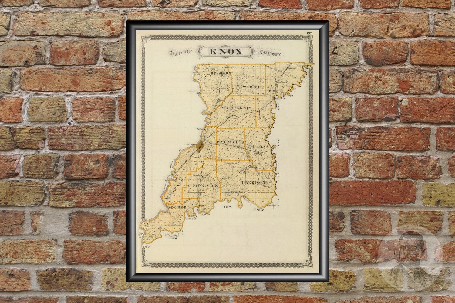 Vintage Knox County IN Map 1876 Old Indiana Map Historical | Etsy