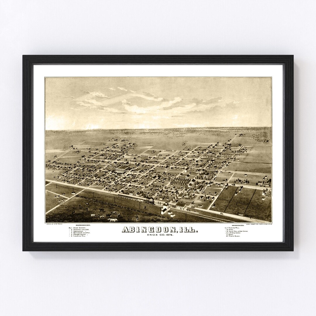 Abingdon Map 1874 Old Map of Abingdon Illinois Art Vintage Print Framed ...