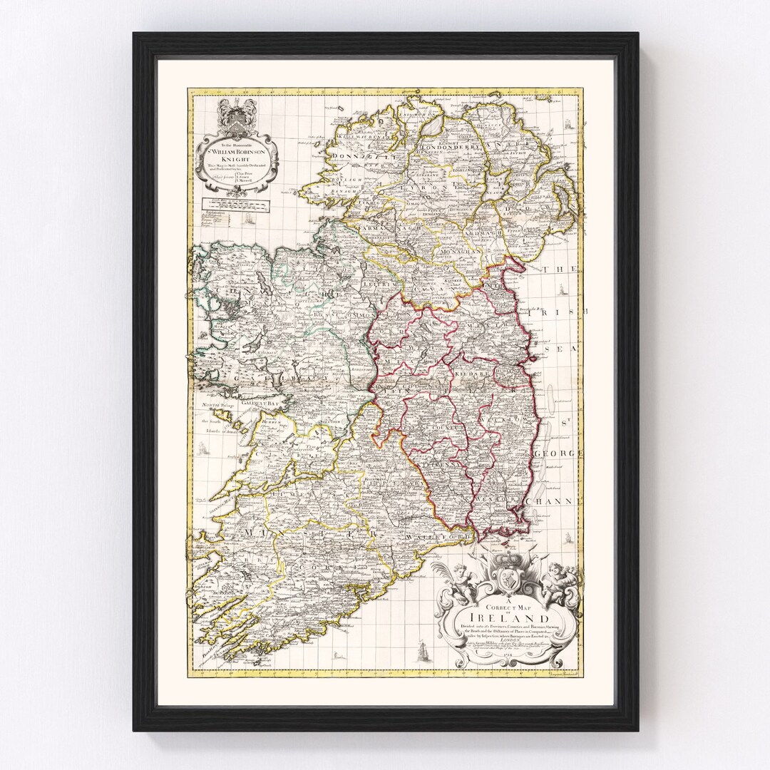 Ireland Map 1714, Vintage Ireland Map, Old Ireland Art, Wall Art Gift ...