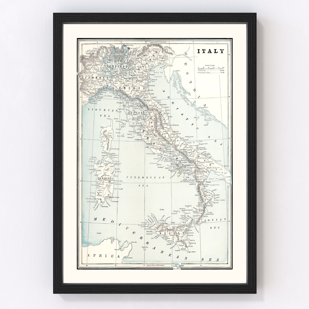 Italy Map 1893, Vintage Italy Map, Old Italy Art, Wall Art Gift for ...