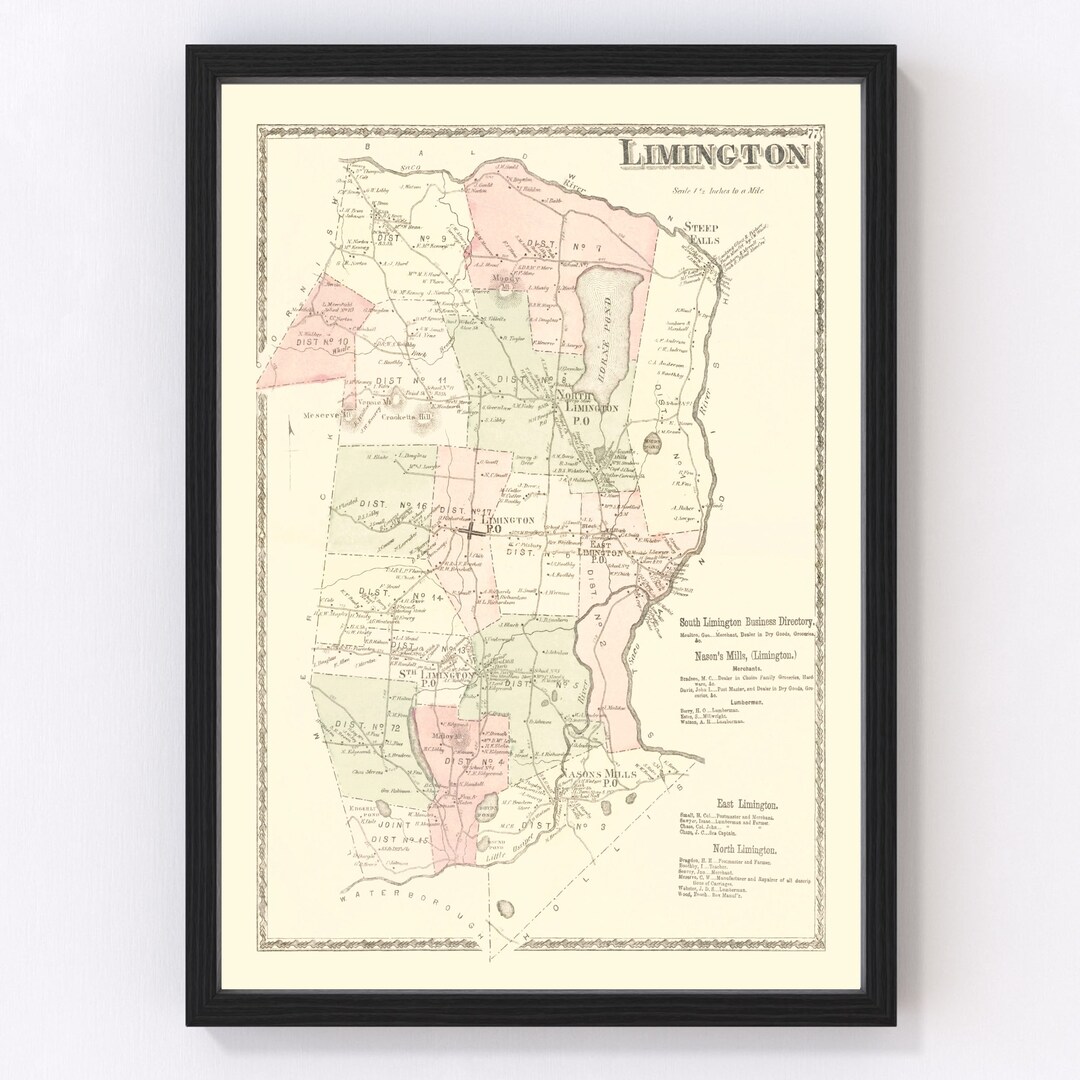 Limington Map 1872 Old Map of Limington Pennsylvania Art Vintage Print ...