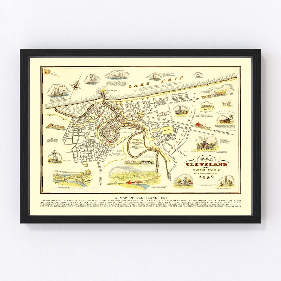 Cleveland Map 1937 Old Map of Cleveland Ohio Art Vintage Print Framed ...