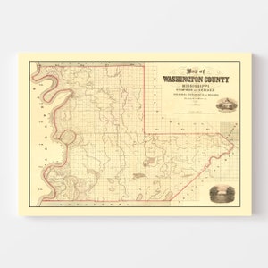 Washington County MS Map 1871 Old Map of Greenvile Mississippi Art ...