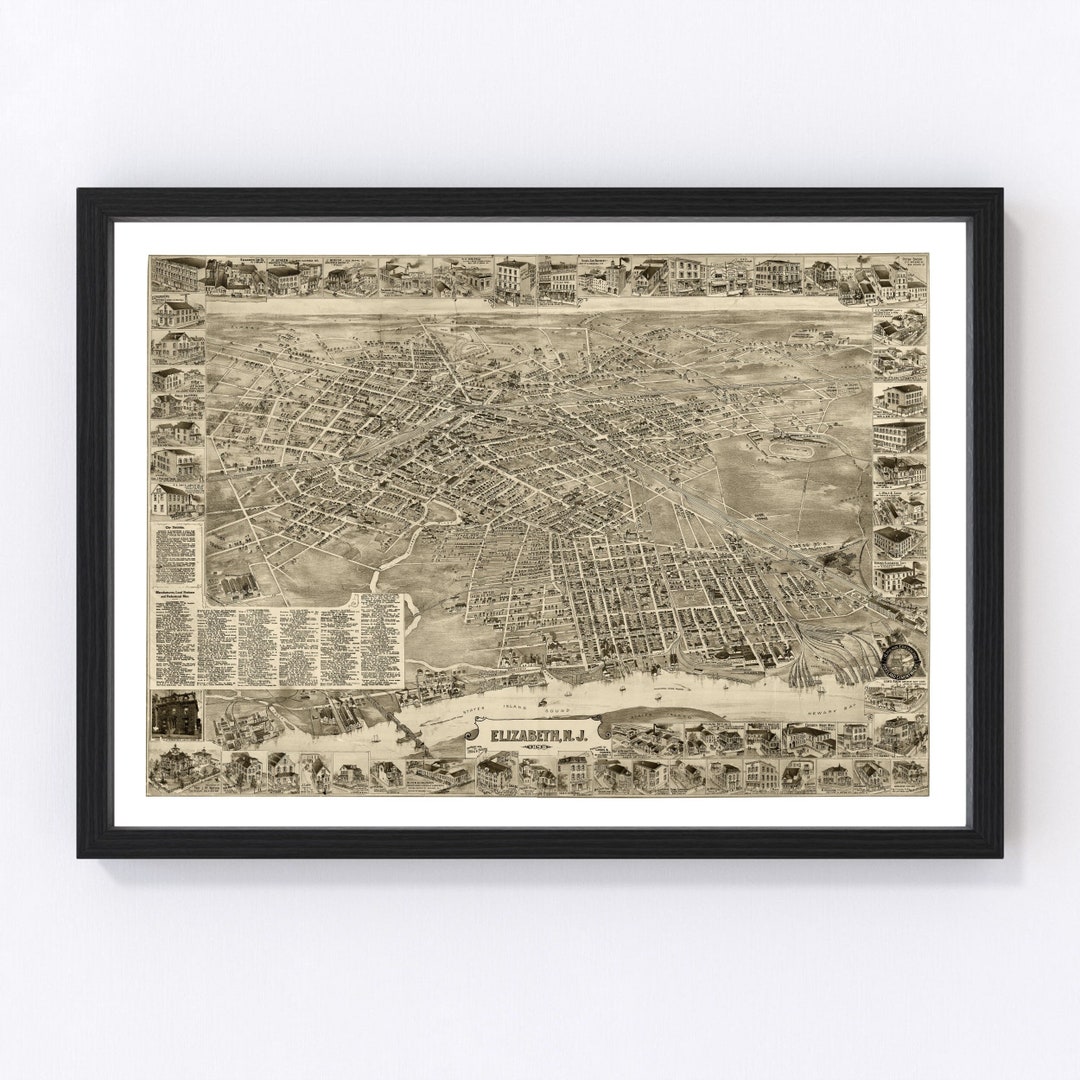 Elizabeth Map 1898, Vintage Elizabeth Map, Old Elizabeth New Jersey Art ...