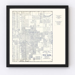 Tucson Map 1920 Old Map of Tucson Arizona Art Vintage Print Framed ...
