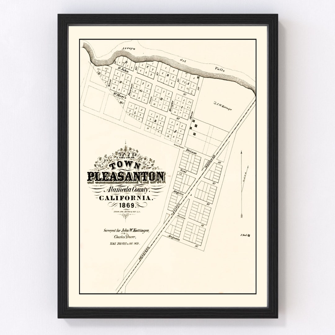 Pleasanton Map 1869 Old Map of Pleasanton California Art Vintage Print ...