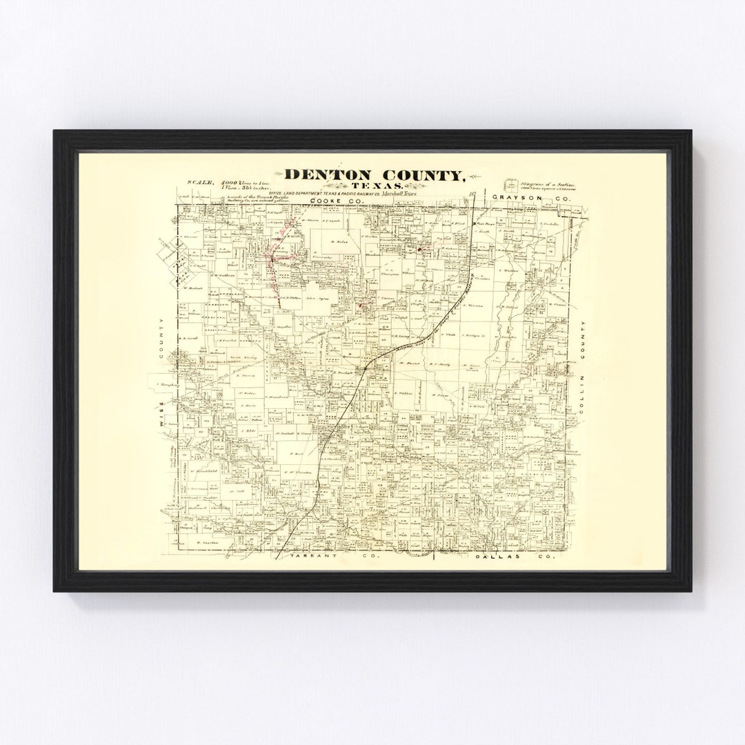 Denton County Map 1870, Vintage Denton County Map, Old Denton County ...