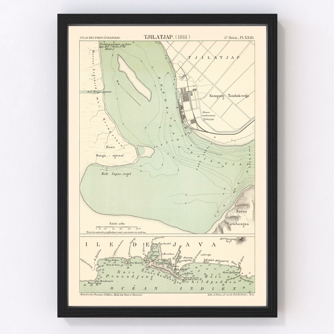 Cilacap Map 1888 Old Map of Cilacap Indonesia Art Vintage Print Framed ...