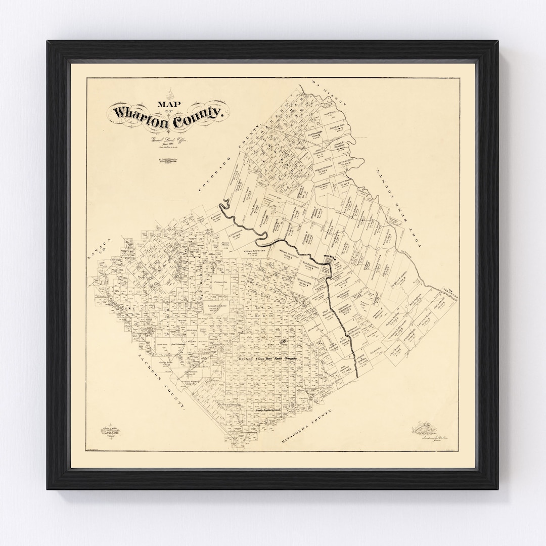 Wharton County Map 1895, Vintage Wharton County Map, Old Wharton County ...