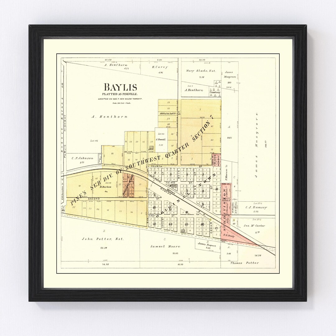 Baylis Map 1895, Vintage Baylis Map, Old Baylis Illinois Art, Wall Art ...