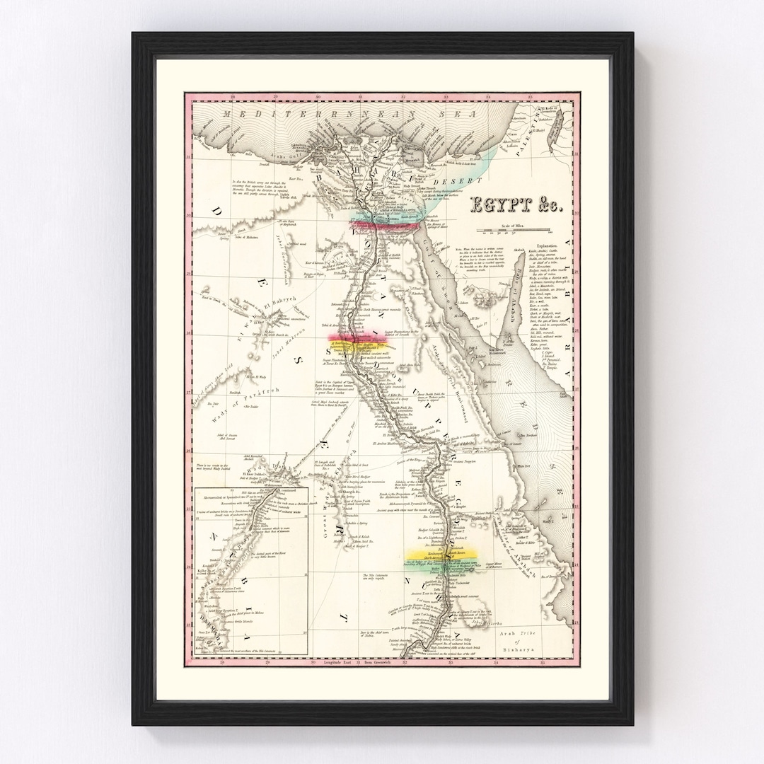 Egypt Map 1836, Vintage Egypt Map, Old Egypt Art, Wall Art Gift for ...