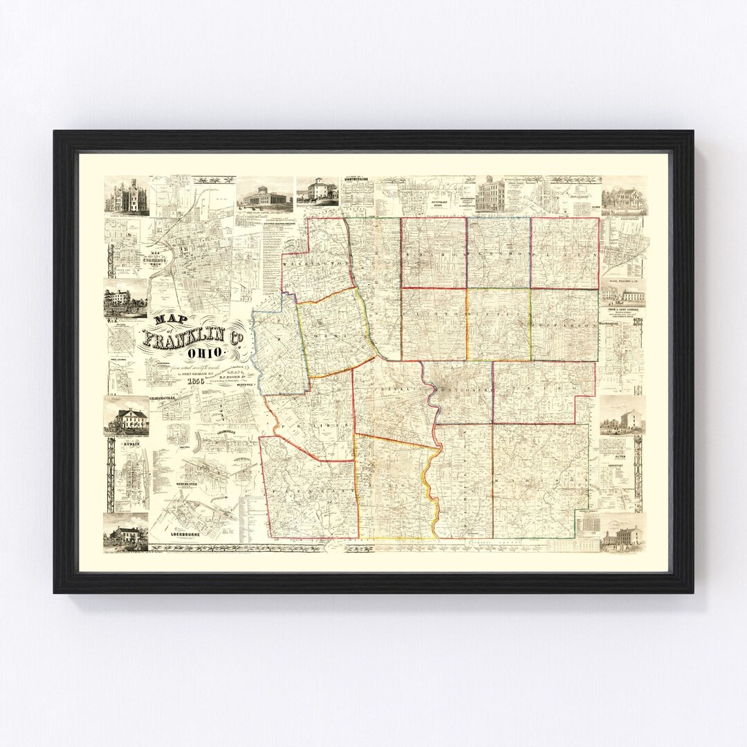 Franklin County Ohio Map 1856 Old Map of Franklin County Ohio Art ...