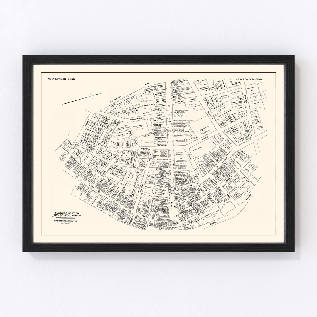 New London Map 1946 Old Map of New London Business Section Connecticut ...