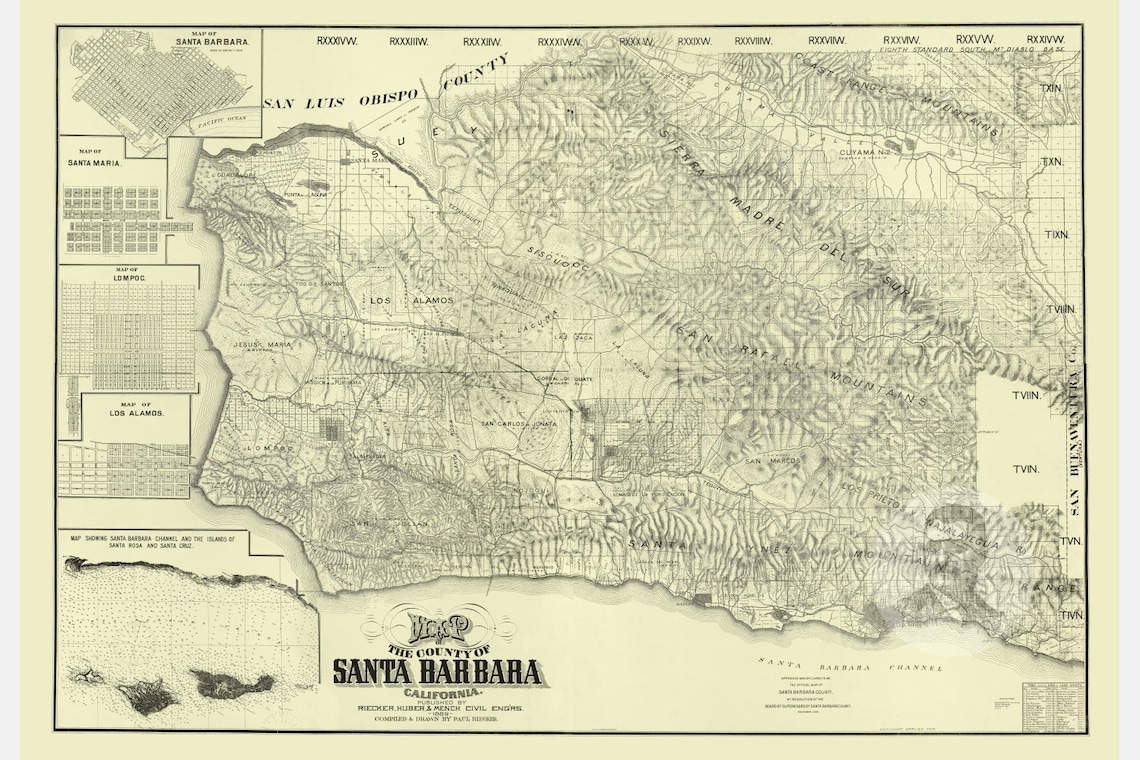 Vintage Santa Barbara County Map 1889 Old Map of Santa | Etsy