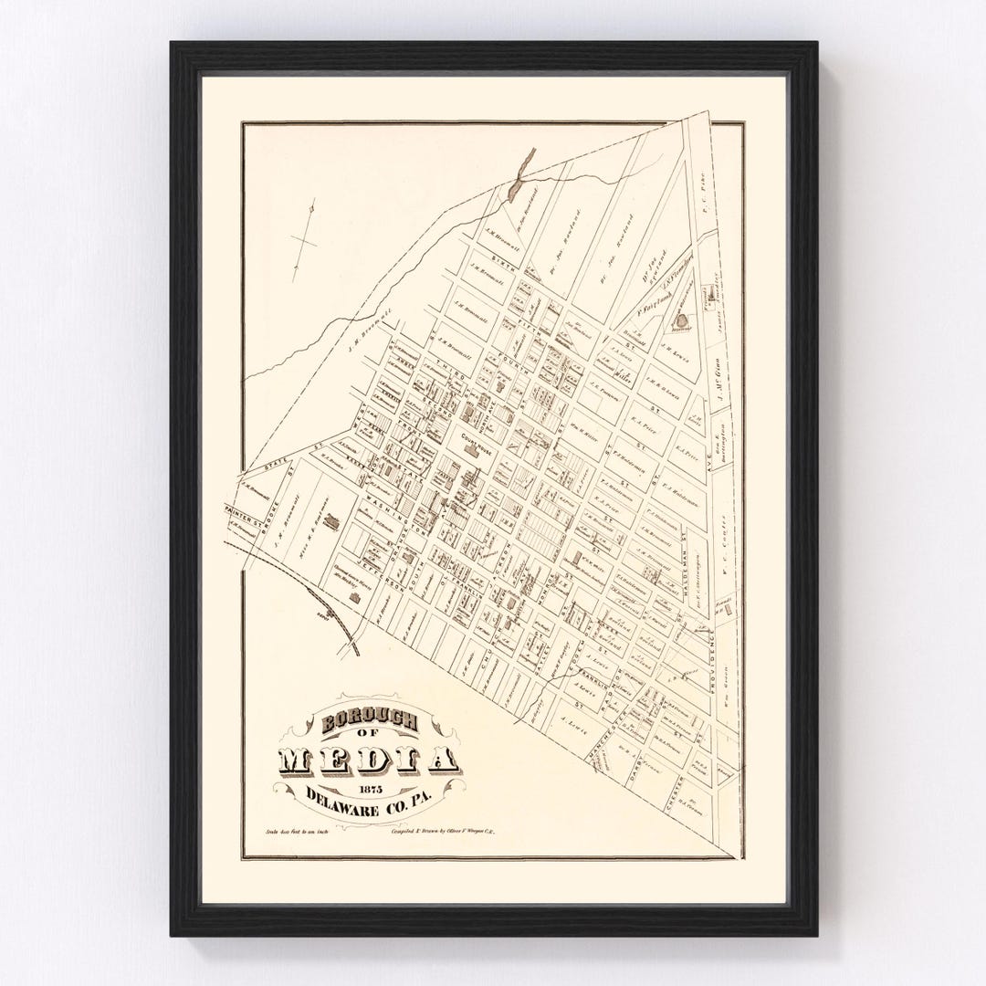 Media Map 1875 Old Map of Media Pennsylvania Art Vintage Print Framed ...