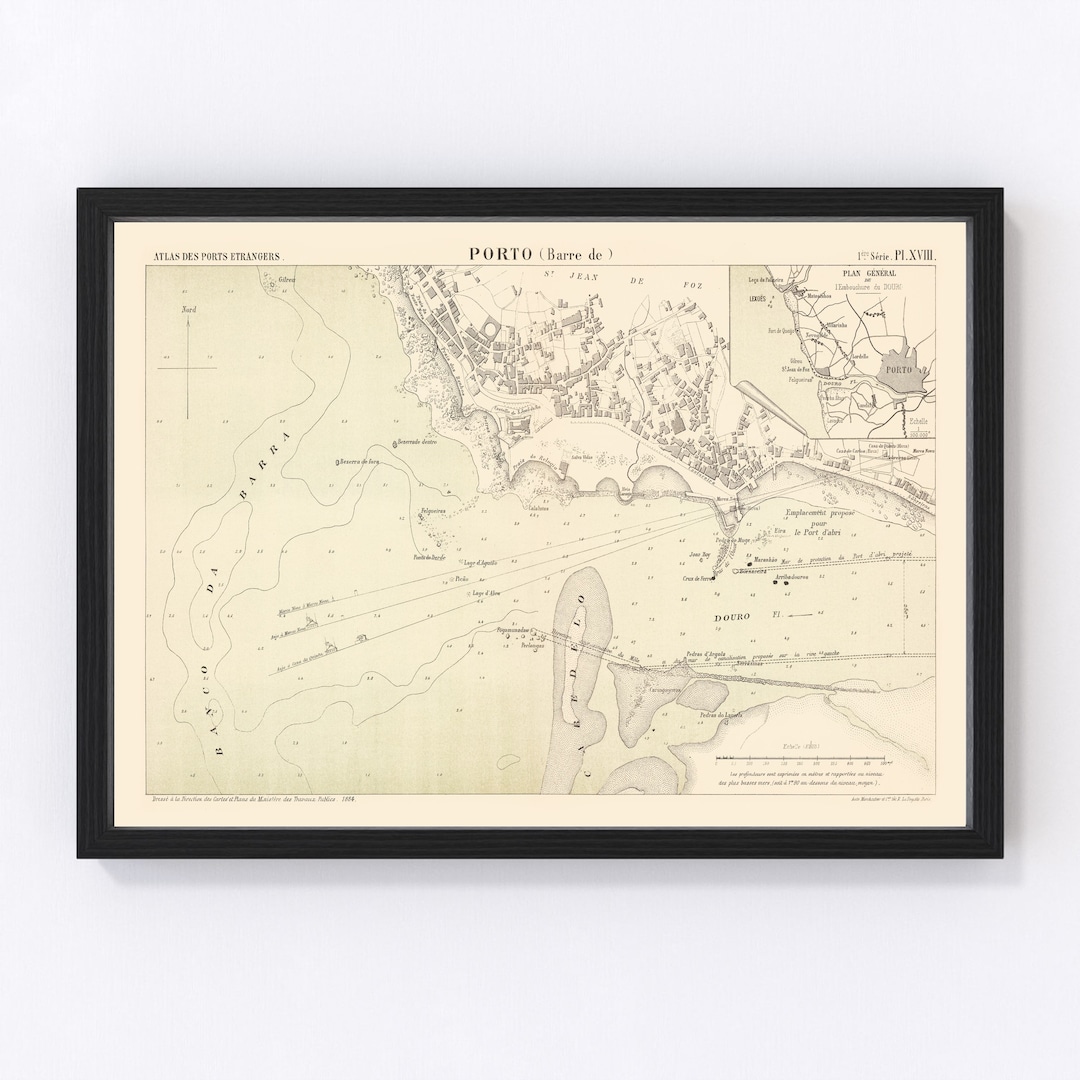 Porto Map 1884 Old Map of Porto Portugal Art Vintage Print Framed Wall ...