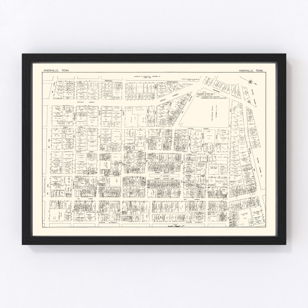 Knoxville Map 1929 Old Map of Knoxville Business Section Tennessee Art ...