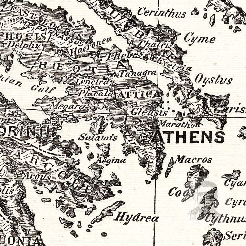 Ancient Greece Map Art - Vintage Print From 1901 - Old Ancient Greece ...