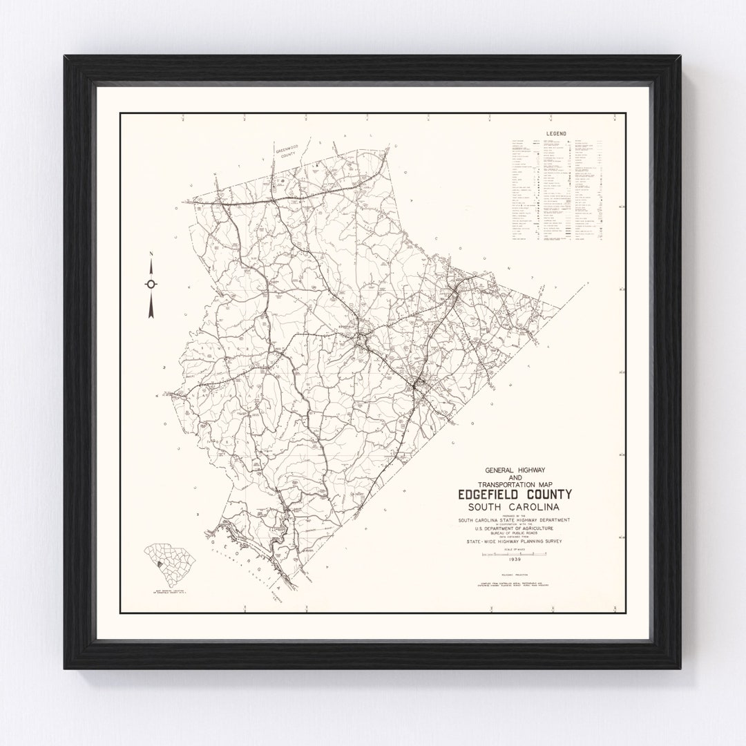 Edgefield County Map 1939, Vintage Edgefield County Map, Old Edgefield ...