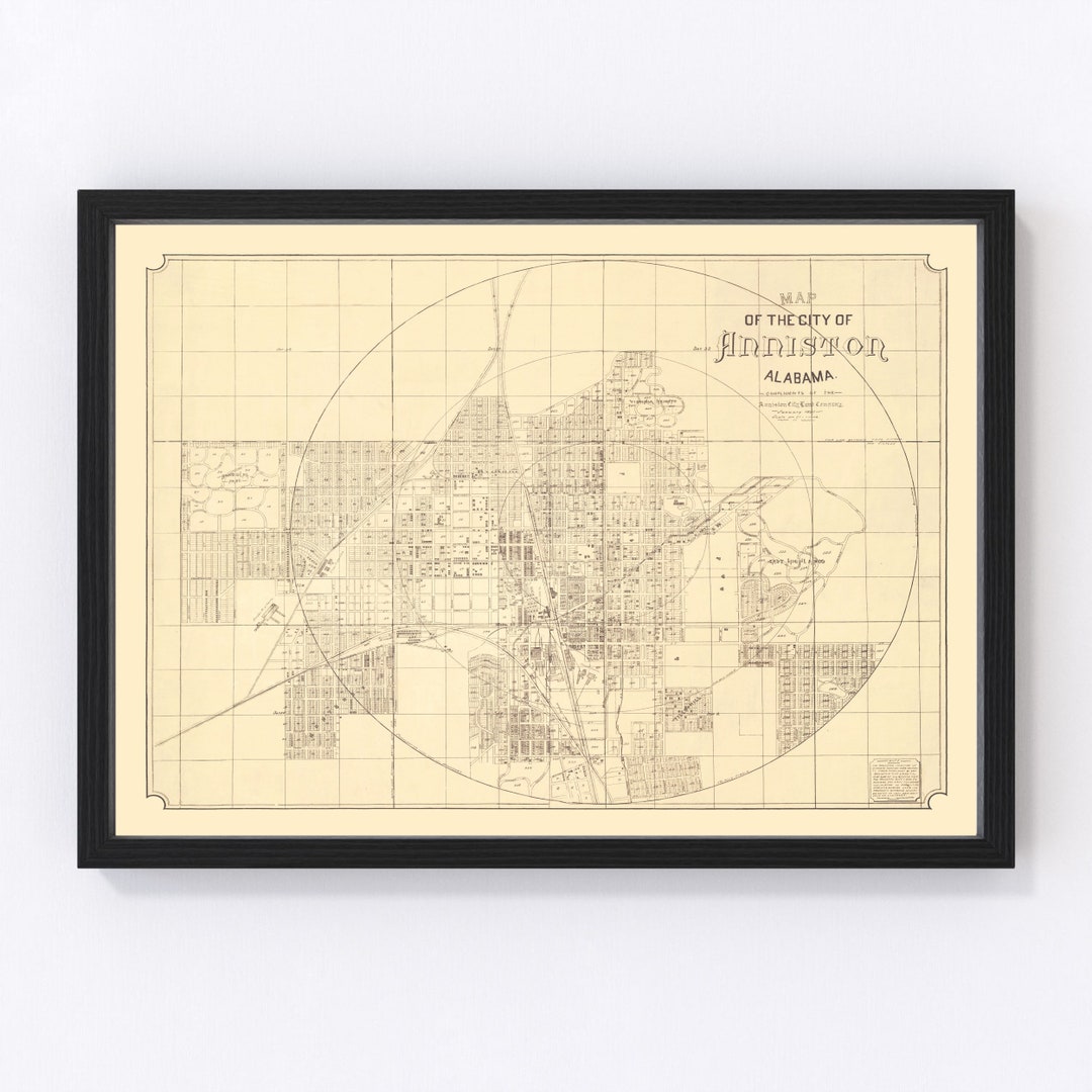 Anniston Map 1890, Vintage Anniston Map, Old Anniston Alabama Art, Wall ...