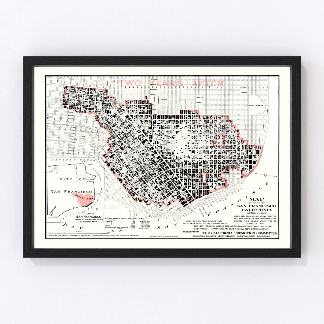 San Francisco Map 1908 Old Map of San Francisco California Art Vintage ...