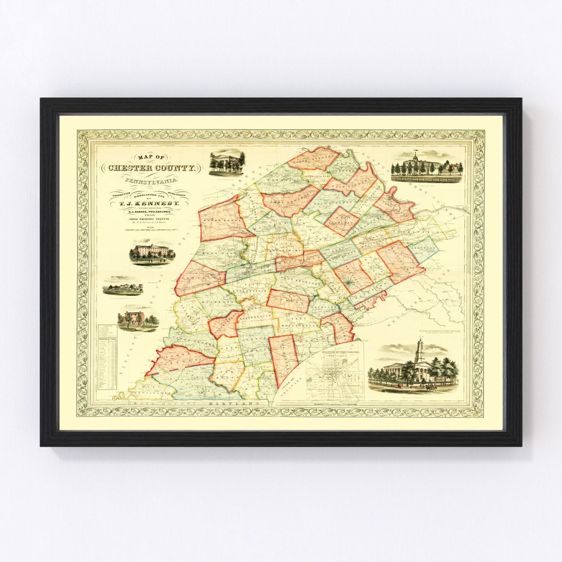Chester County Pennsylvania Map 1856 Old Map of Chester - Etsy