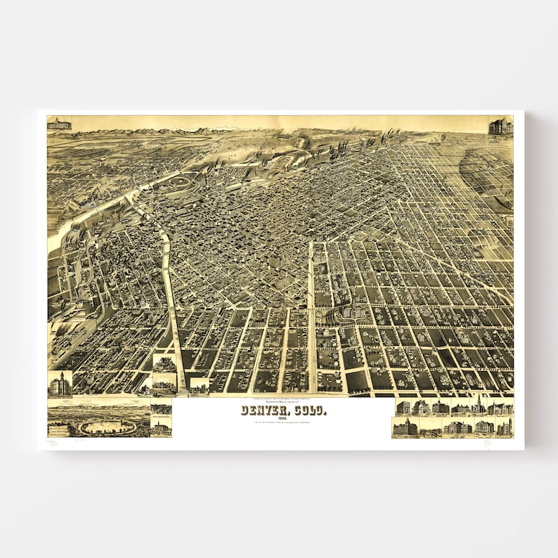 Denver Map 1889 Old Map of Denver Colorado Art Vintage Print - Etsy