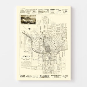 Austin Map 1891 - Old Map of Austin Texas Art Vintage Print Framed ...