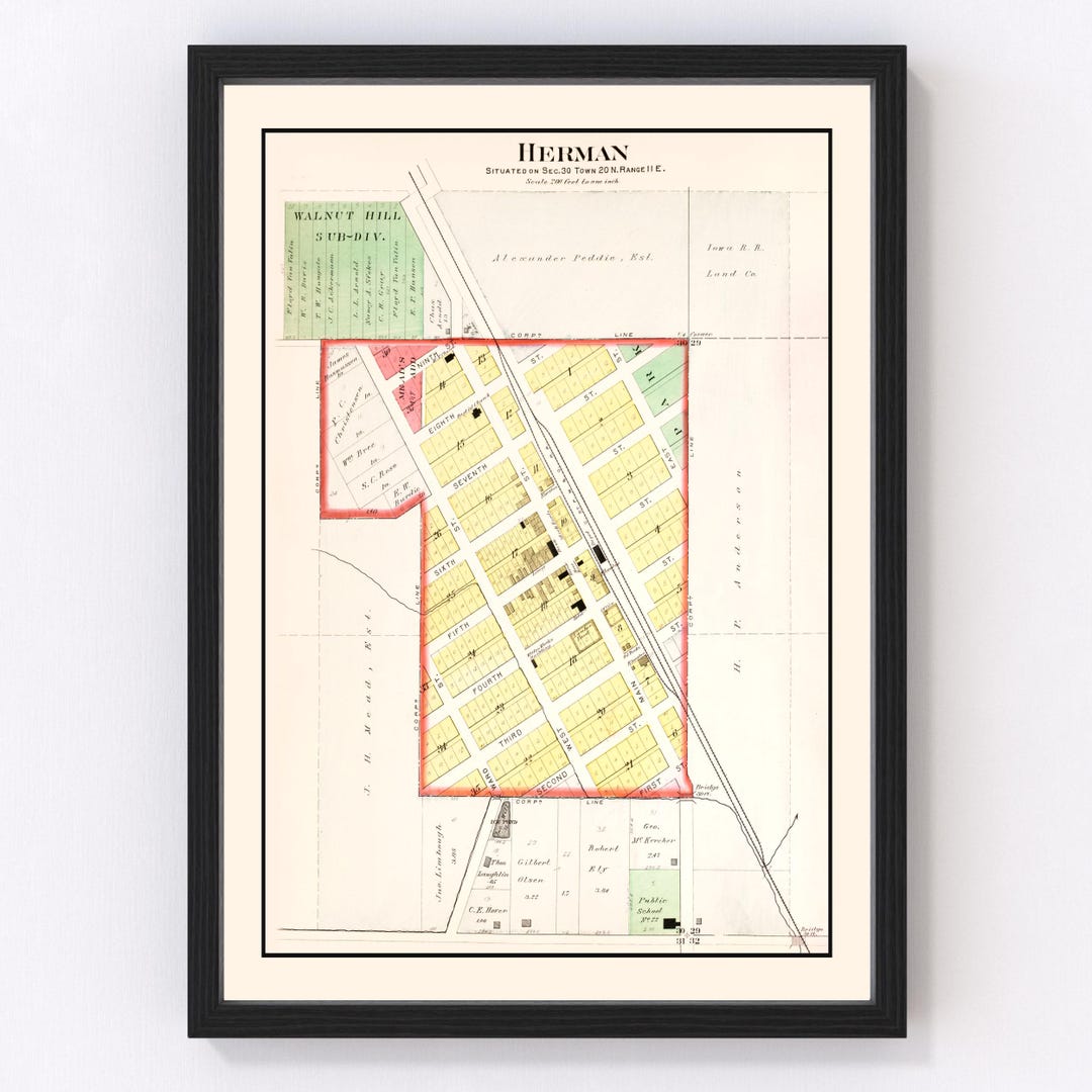 Herman Map 1908, Vintage Herman Map, Old Herman Nebraska Art, Wall Art ...