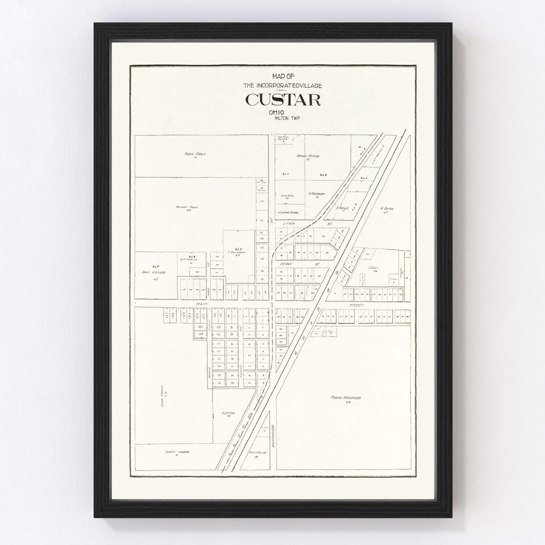 Custar Map 1912, Vintage Custar Map, Old Custar Ohio Art, Wall Art Gift ...