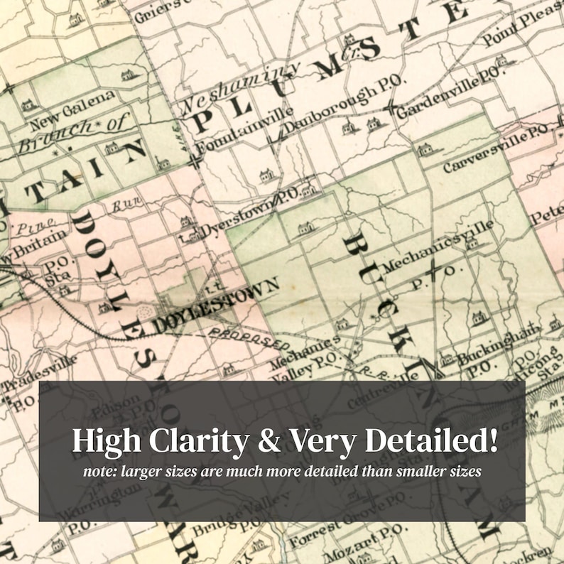 Bucks County Map 1891, Vintage Bucks County Map, Old Bucks County ...