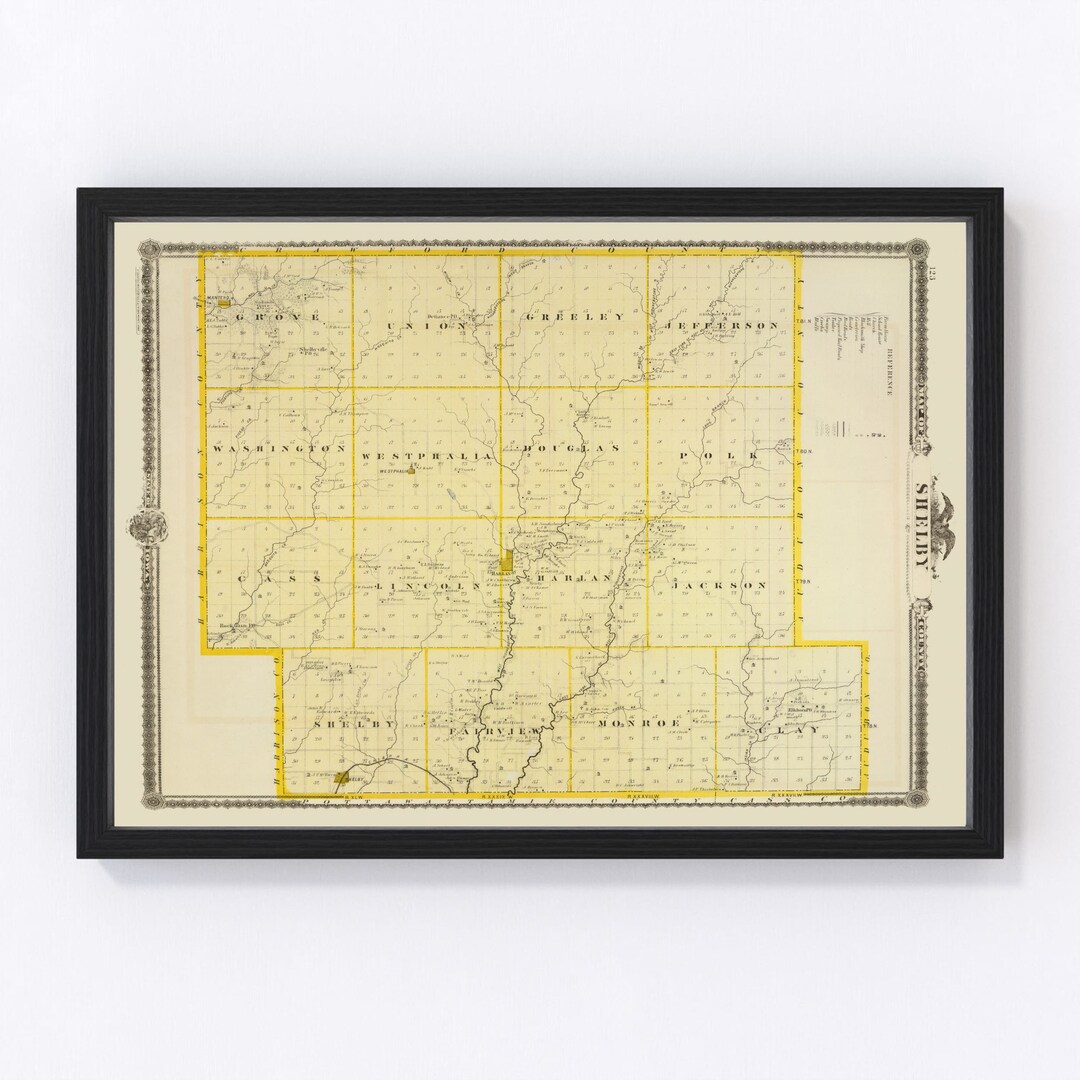 Shelby County Map 1875, Vintage Shelby County Map, Old Shelby County ...