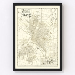 Dallas Map 1925 Old Map of Dallas Texas Art Vintage Print Framed Canvas ...