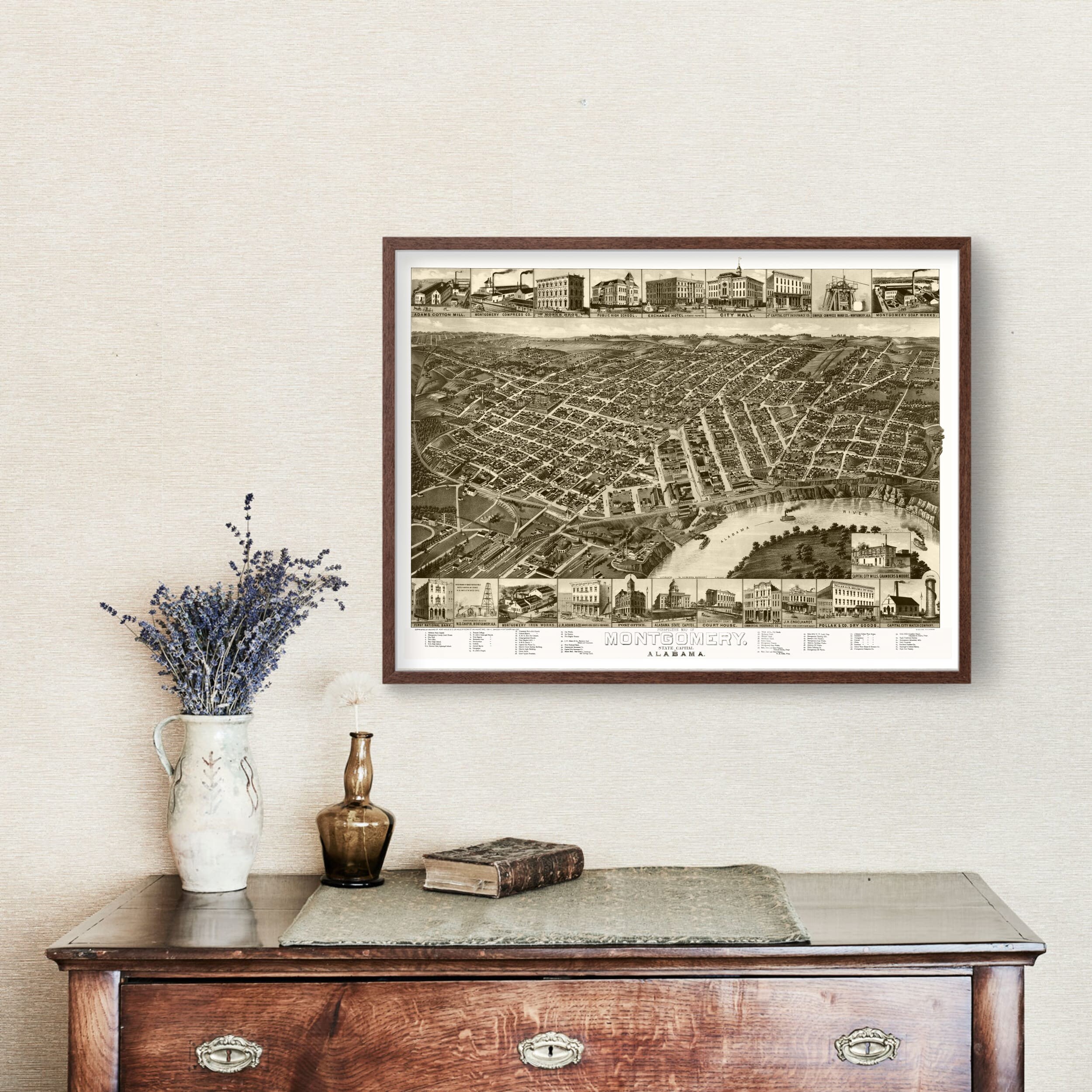 Montgomery Map 1887 Old Map of Montgomery Alabama Art - Etsy