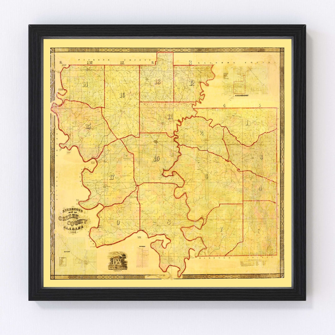 Greene County Alabama Map 1856 Old Map of Greene County Alabama Art ...