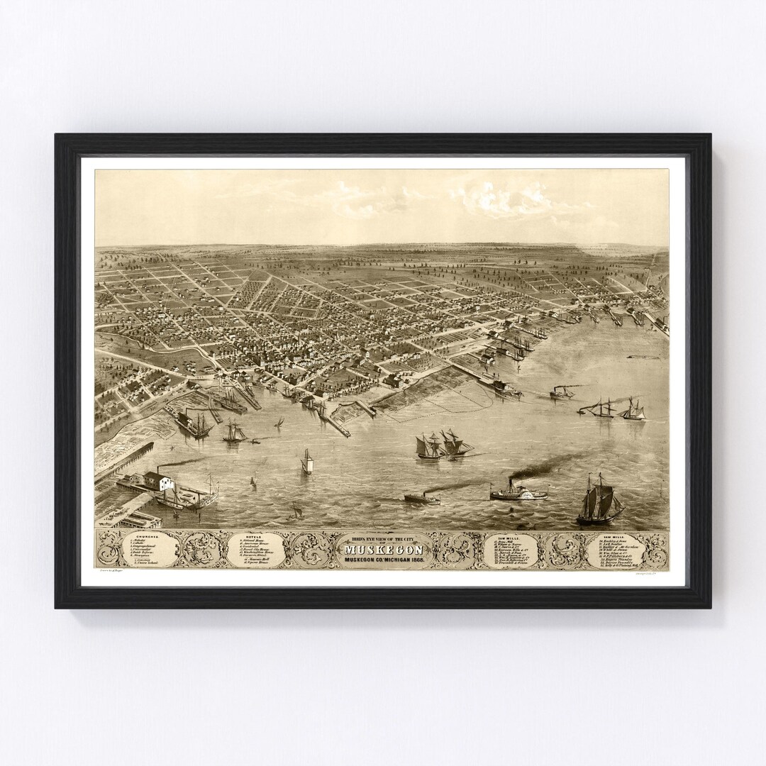 Muskegon Map 1868, Vintage Muskegon Map, Old Muskegon Michigan Art ...