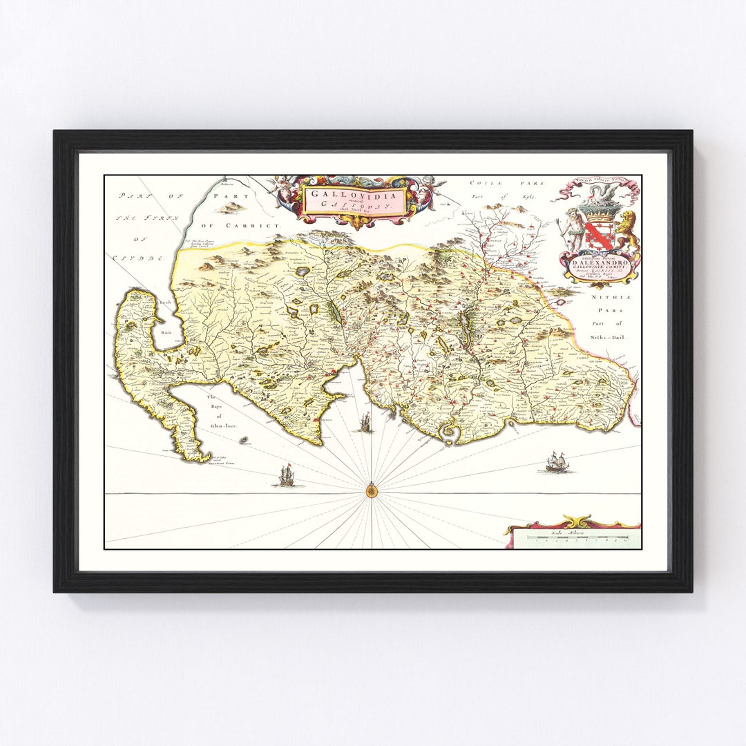 Galloway Map 1665 Old Map of Galloway Scotland Art Vintage Print Framed ...