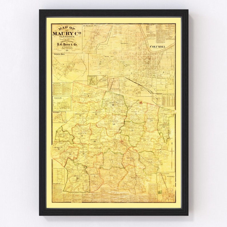 Maury County Tennessee Map 1878 - Old Map of Maury County Tennessee Art ...